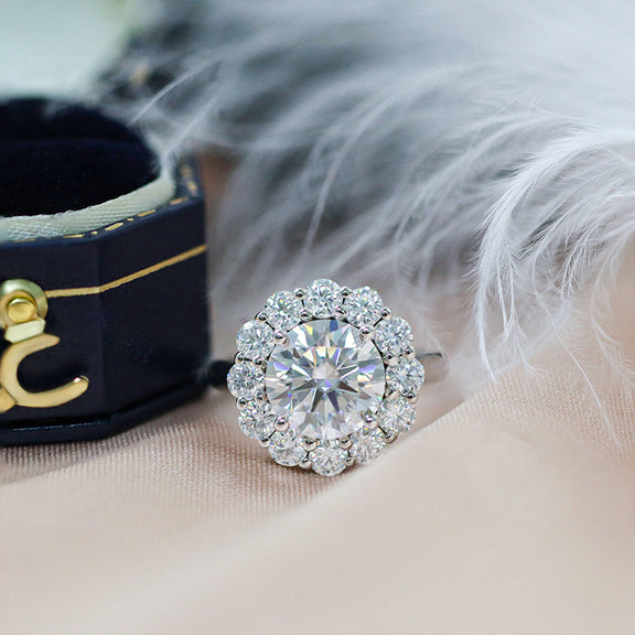 R00191-3CT 9mm Round Moissanite Flower Design Ring – Paston Jewelry